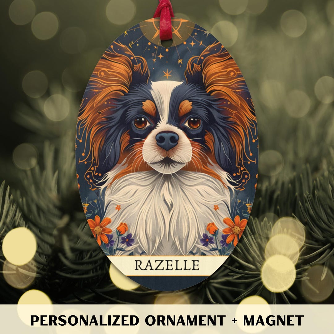 Personalized Papillon Dog Tarot Art Christmas Ornament & Magnet ...
