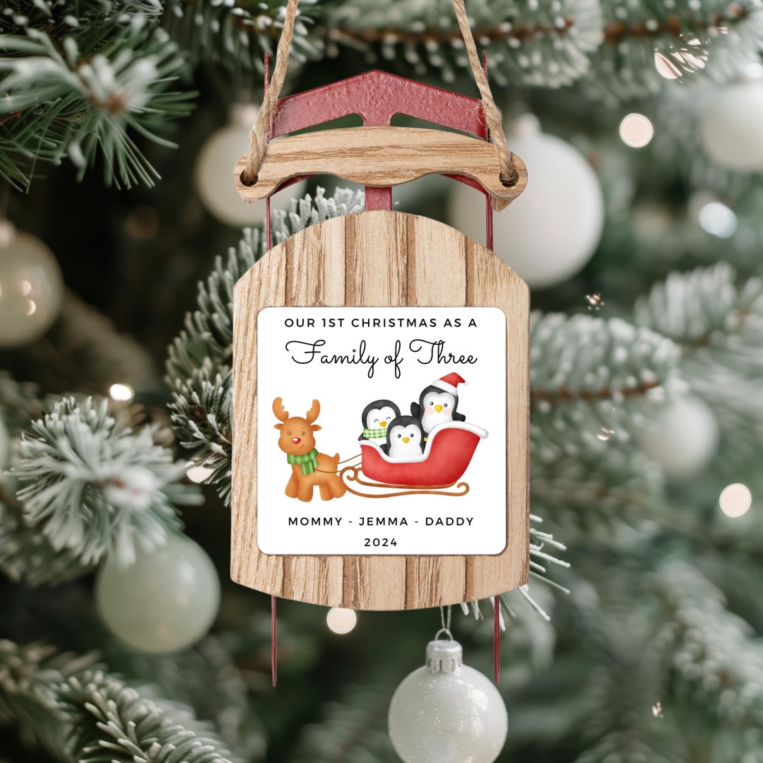 Custom First Christmas as a Family of Three Ornament, Personalized ...