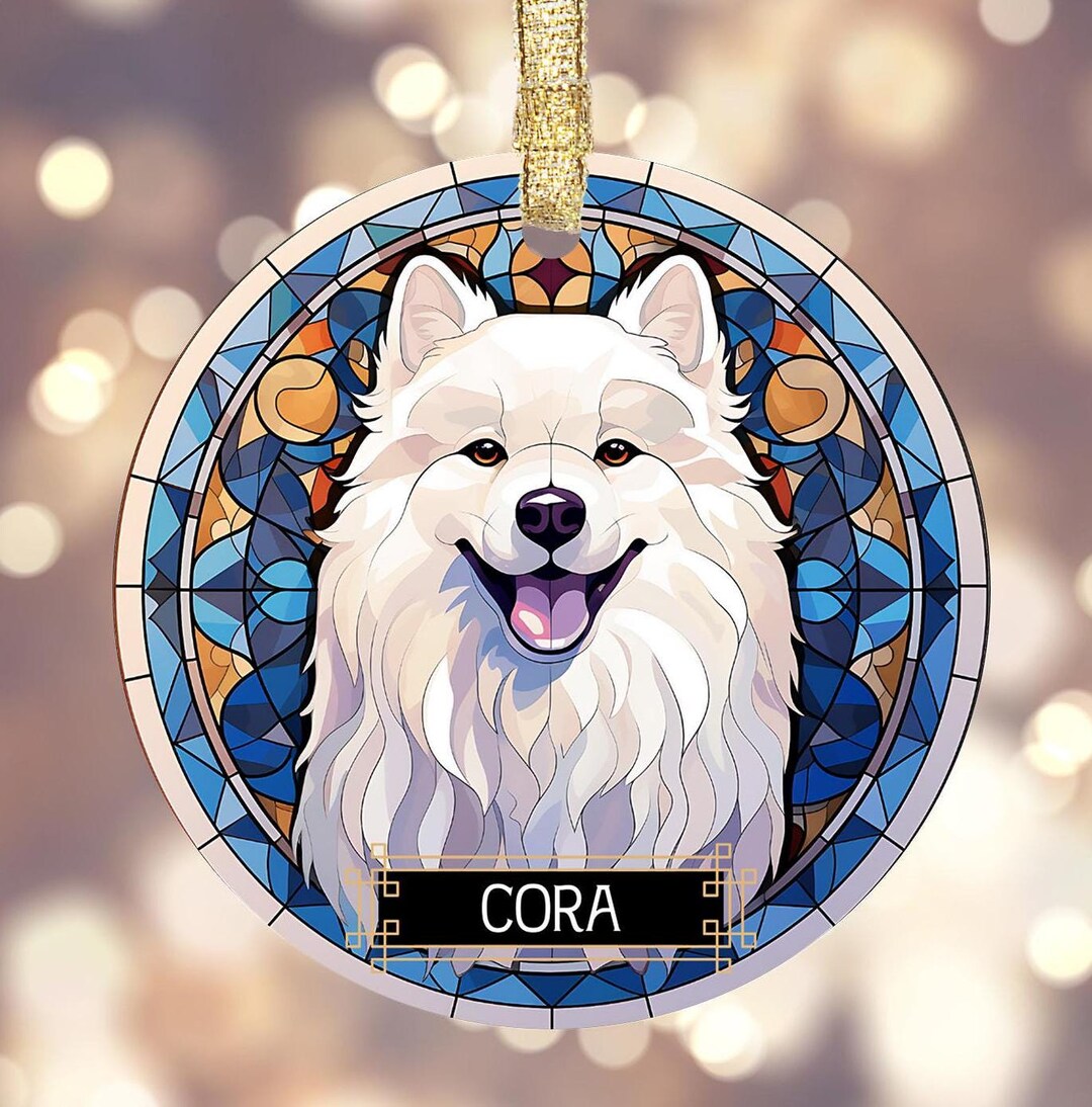 Personalized Samoyed Dog Mosaic Christmas Ornament, Custom Samoyed Dog ...
