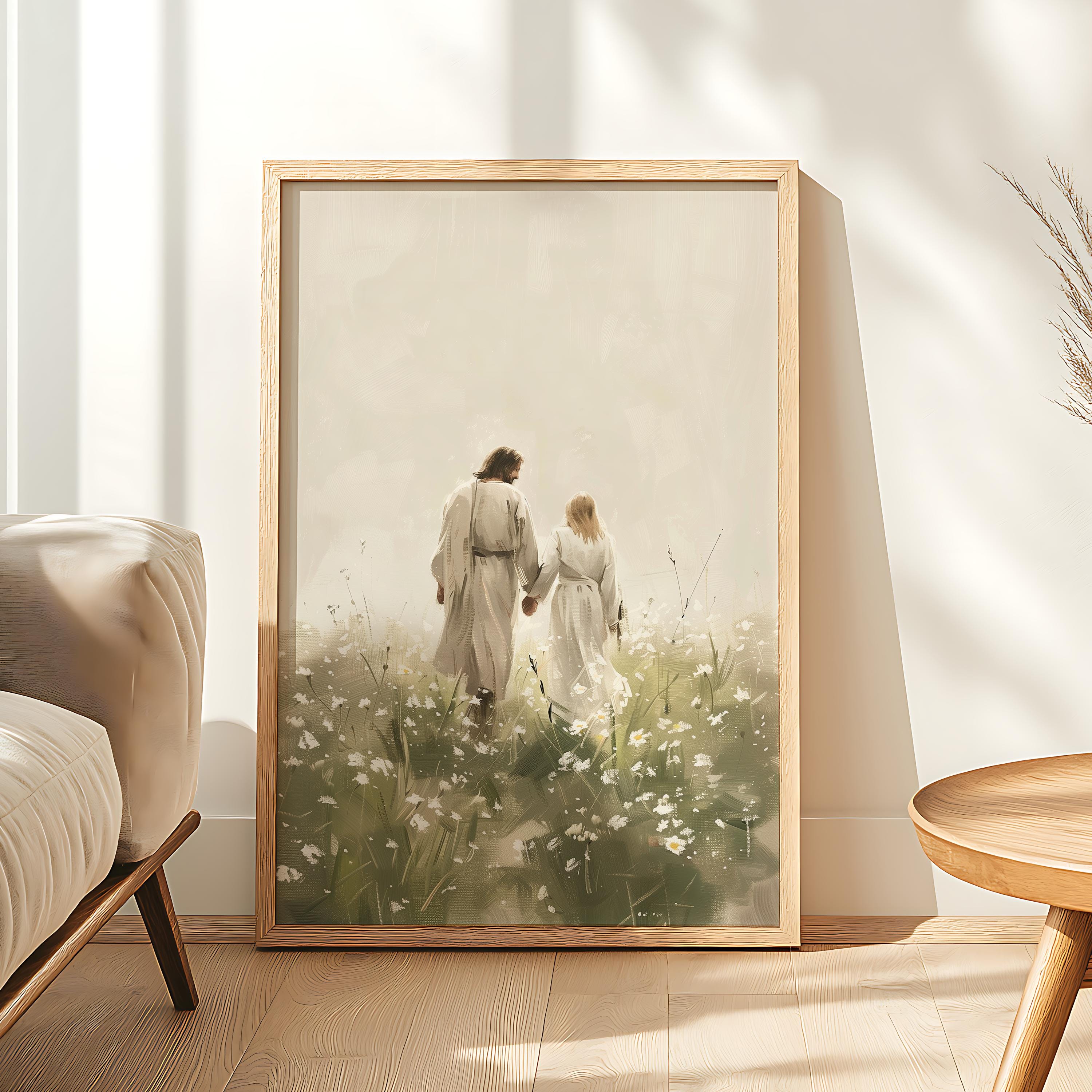 Walk With Me Jesus, Jesus Walking With Woman Wall Art, Modern Christian ...