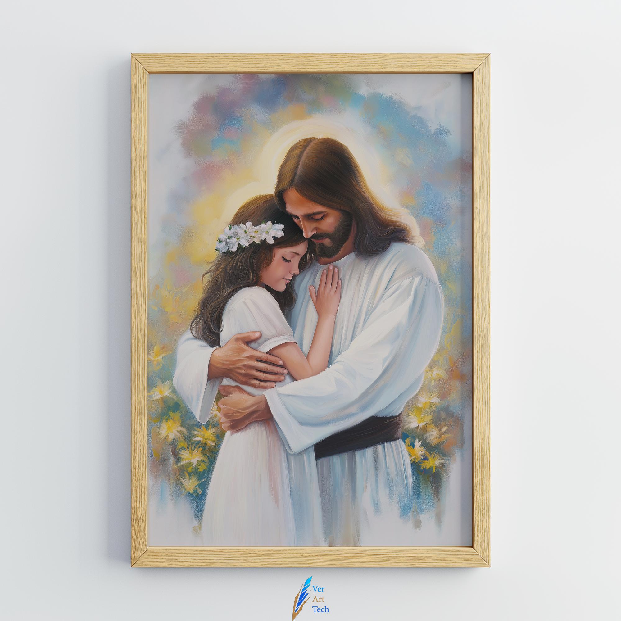 Jesus Embracing Child, Jesus Hugging Little Girl Watercolor Art ...
