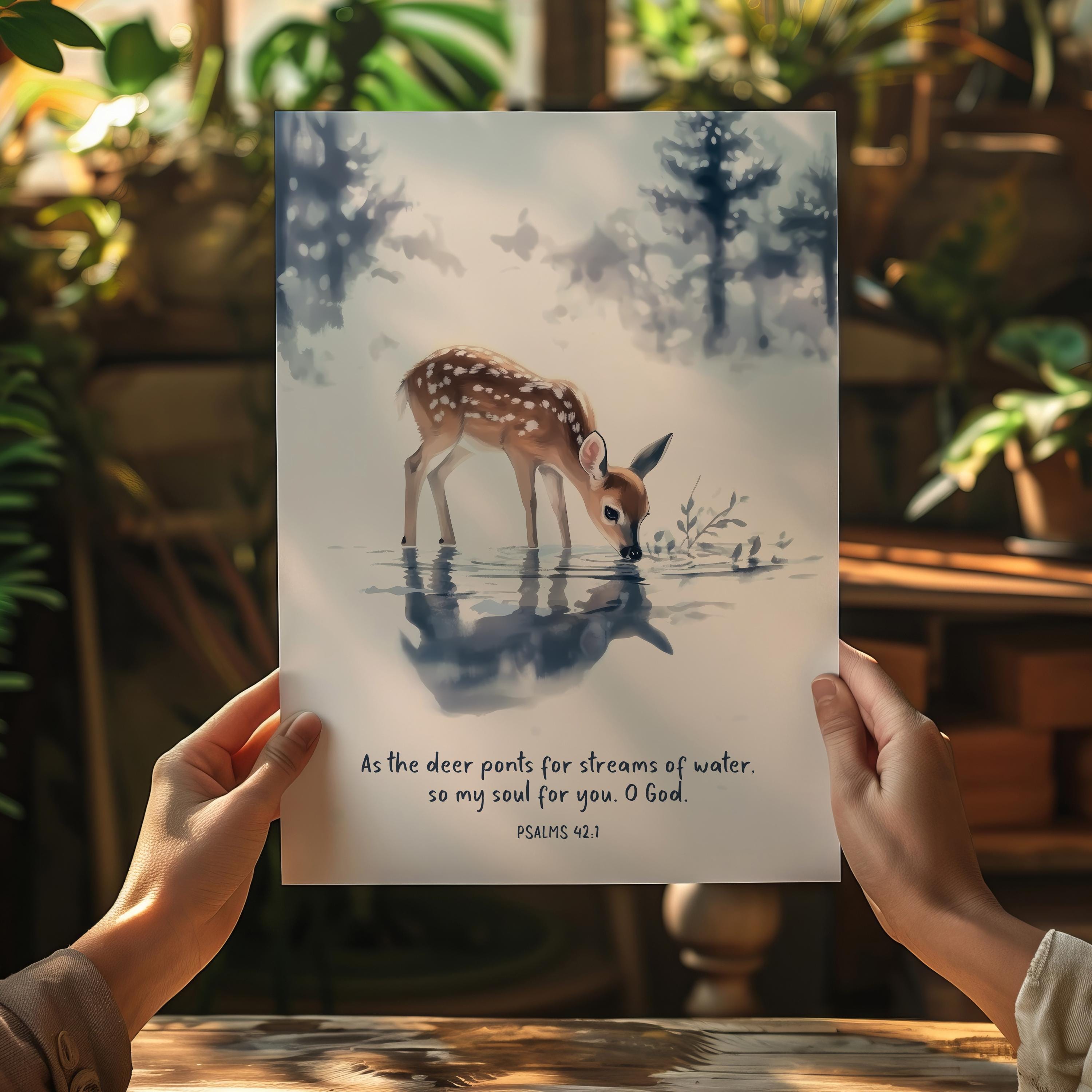 Psalm 42 1 Wall Art, Deer Bible Verse Print, Illustrated Faith, Nursery ...
