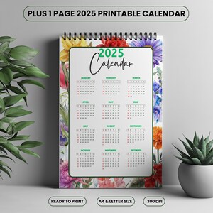 2025 Printable Monthly Calendar, Watercolor Floral Monthly Calendar ...