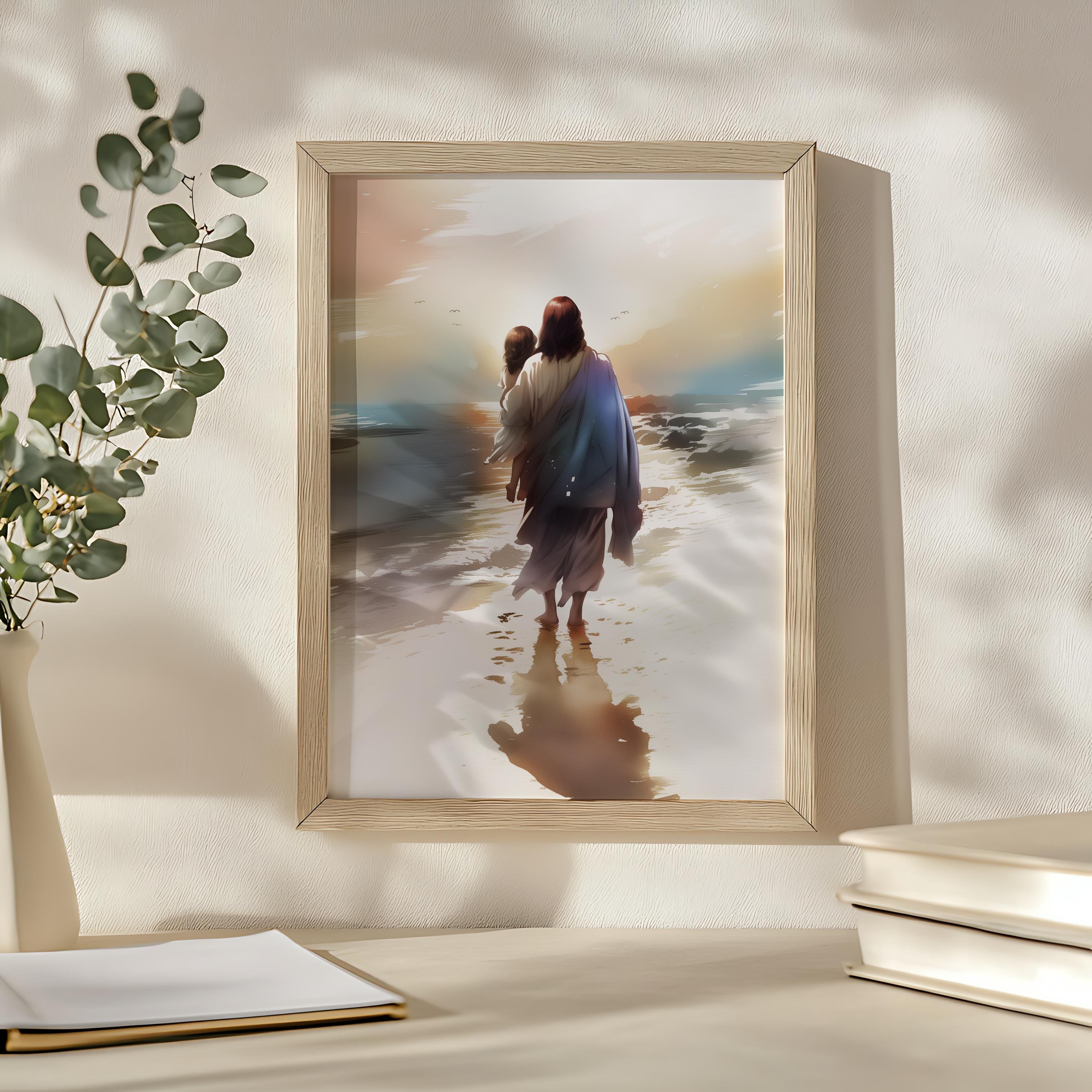 Christ’s Embrace, Footprints in the Sand, Jesus Christ and Child Art ...