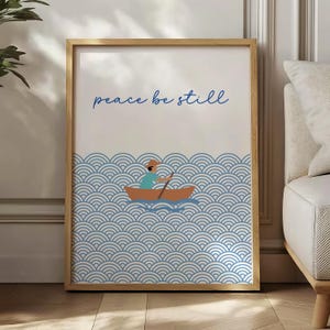 Peace Be Still Minimalist Art, Scripture Blue Wall Art, Jesus Print, Be ...