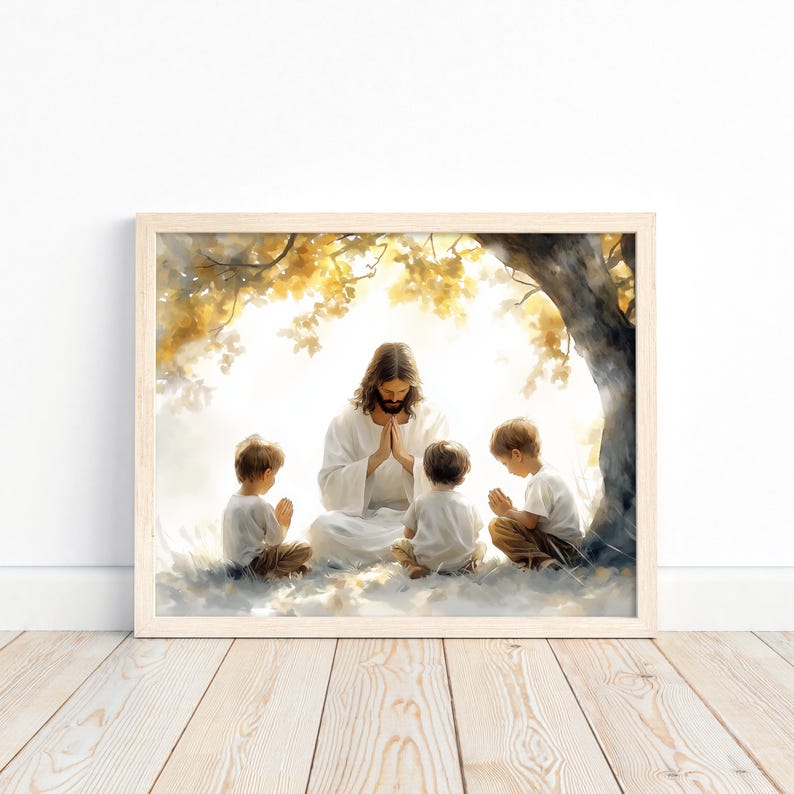 Jesus Teaches Little Boys to Pray, Children Praying With Christ, Jesus ...