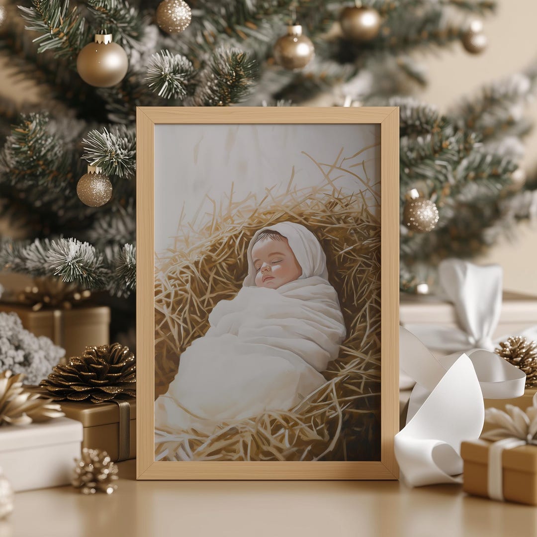 Baby Jesus in Manger Art, Christmas Jesus Digital Print, Christmas ...