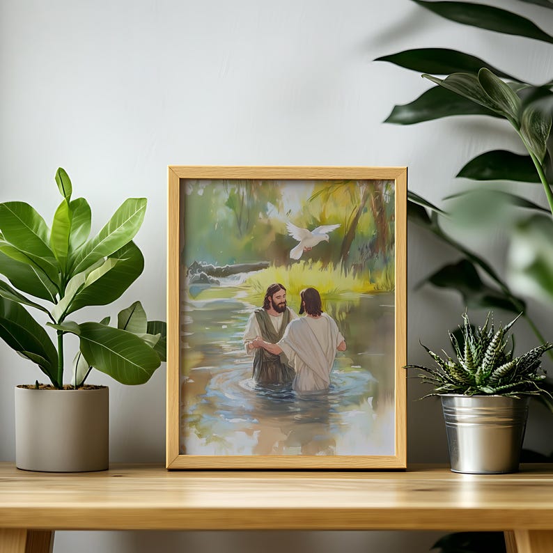 Baptism of Jesus Christ, Jesus and John the Baptist Art, Watercolor ...