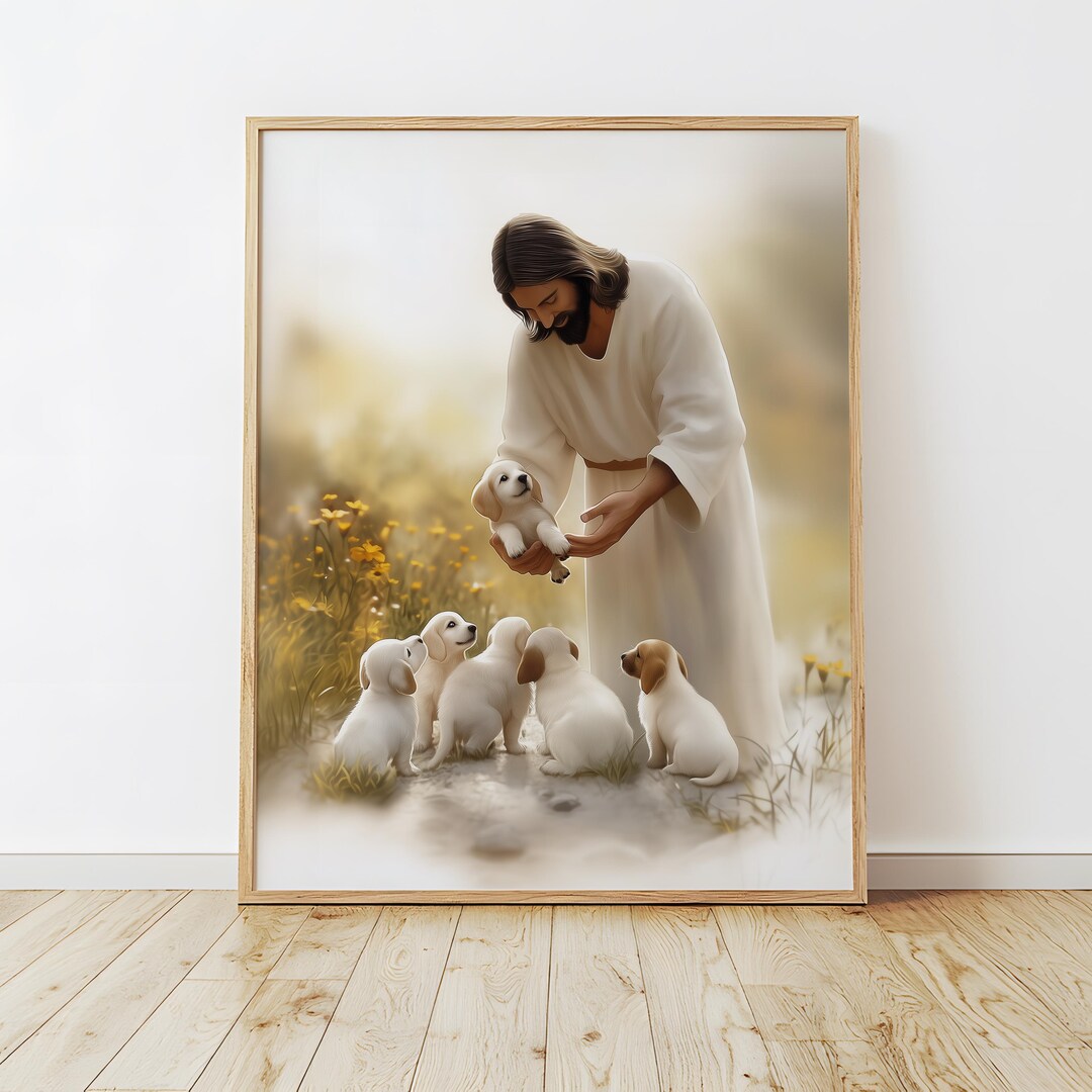 Jesus Loves Dogs, Christian Wall Art, Dog Lover Gift, Christ With ...