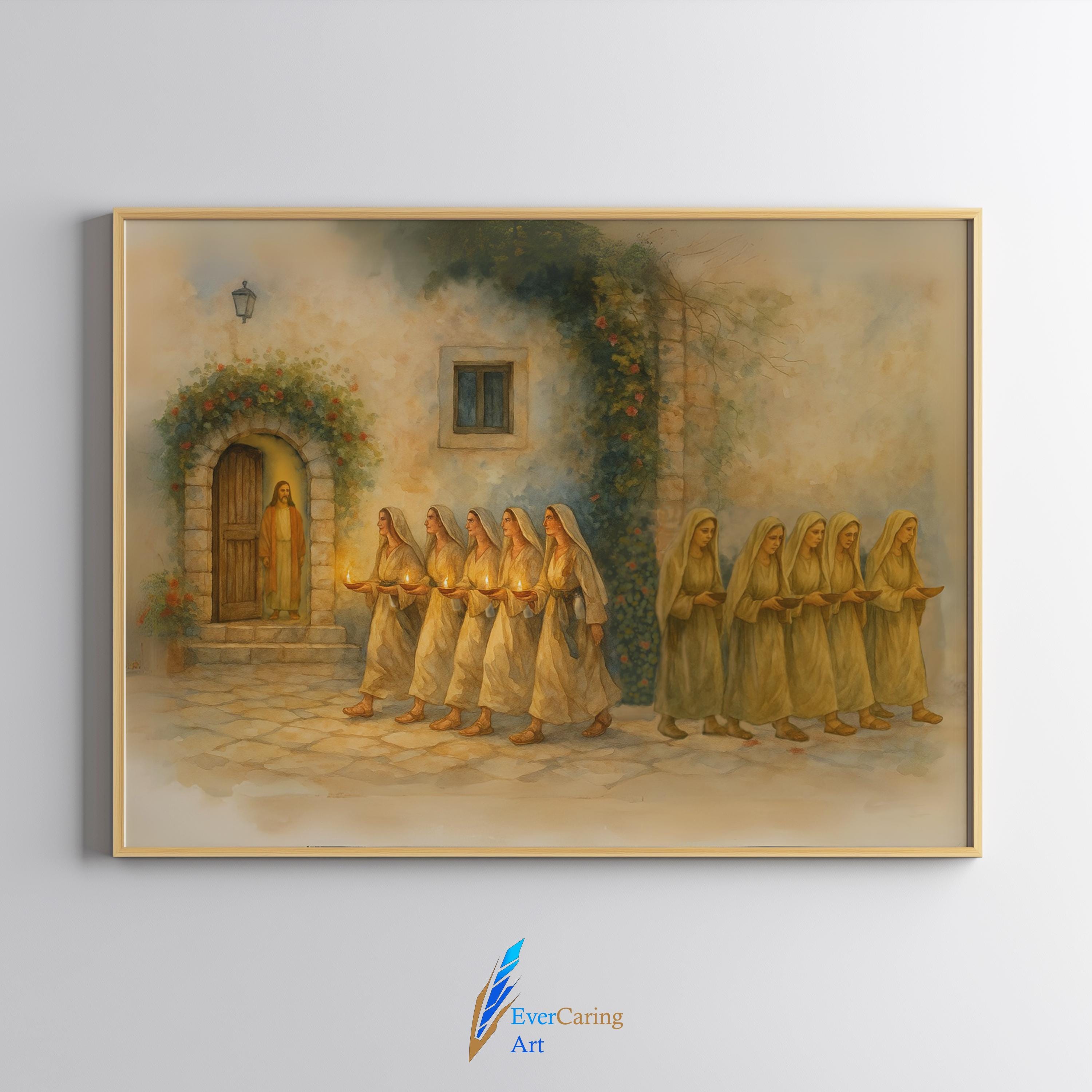 Ten Virgins Parable, Matthew 25 Bible Story Art, Biblical Printable ...