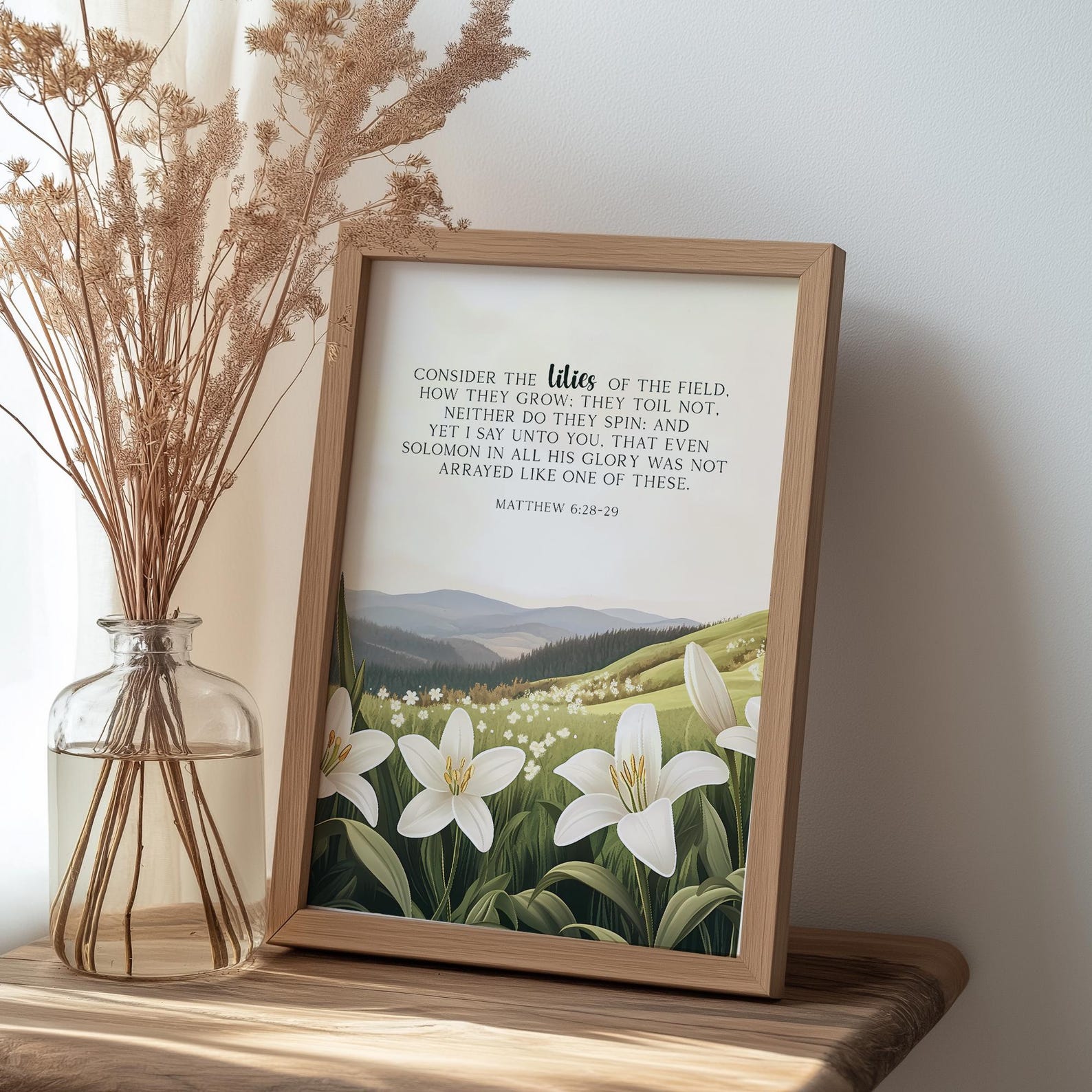 Consider the Lilies, Matthew 6:28 Floral Bible Art Print, Lily ...