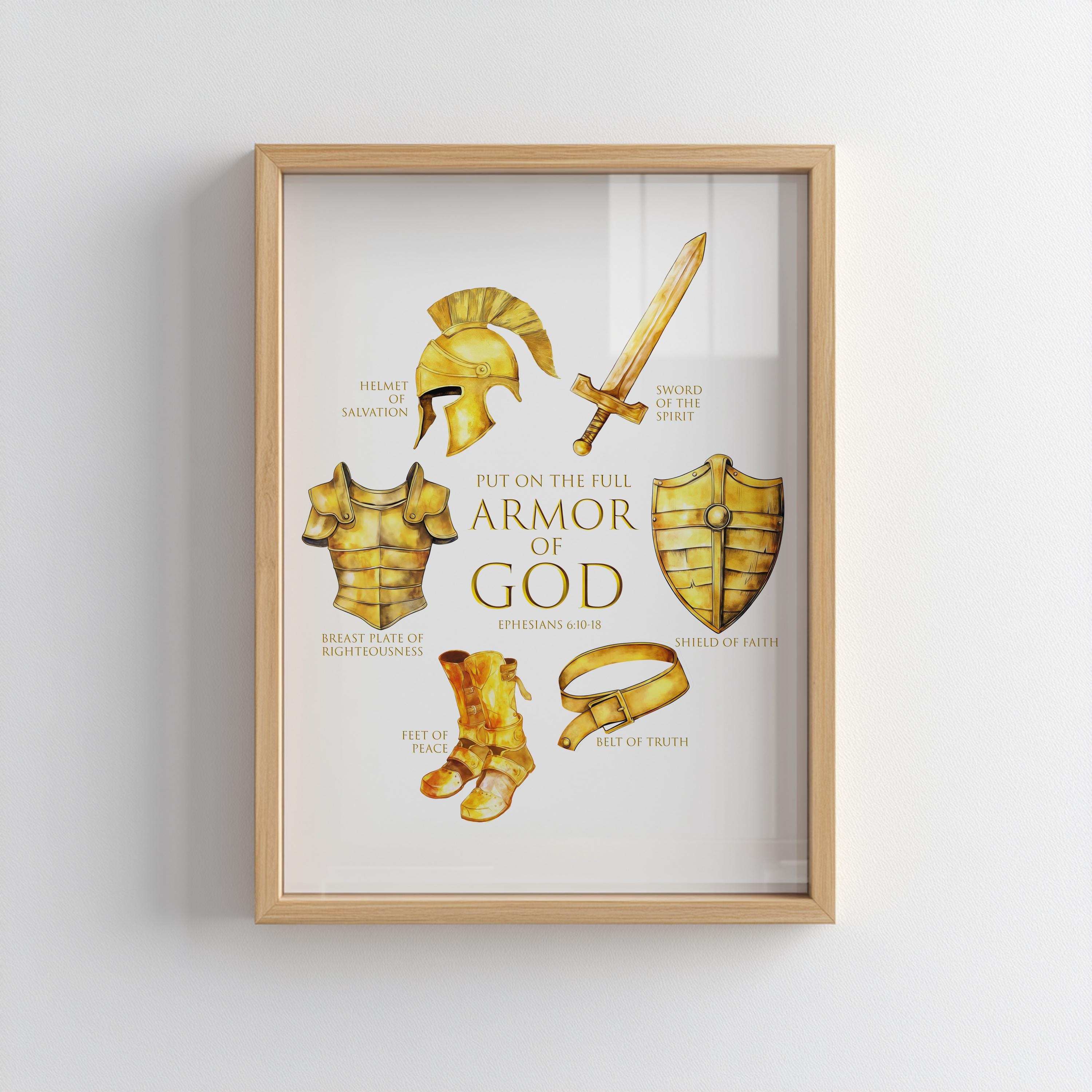 Armor of God Wall Art Digital Print, Gold, Ephesians 6:13-17, Bible ...
