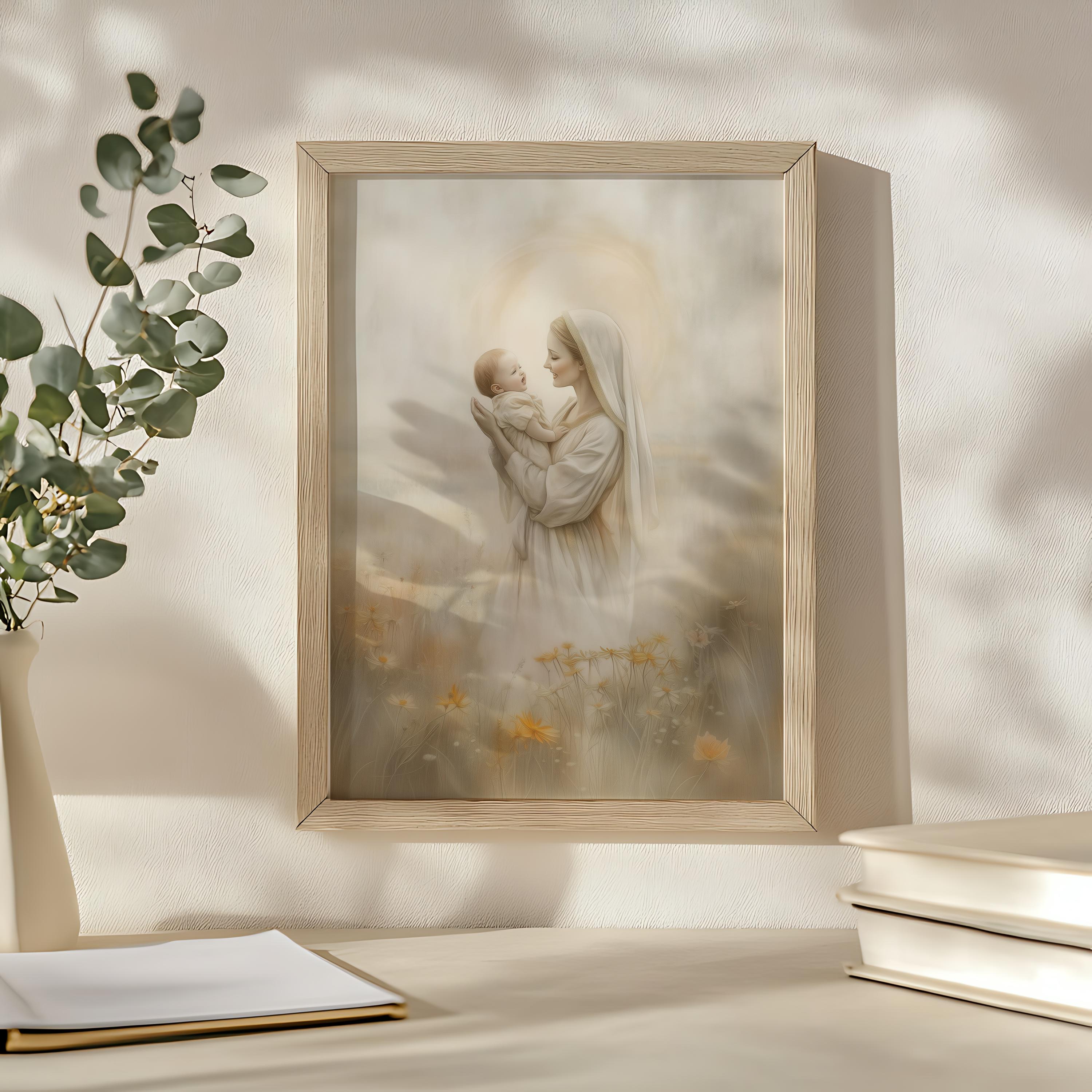 Virgin Mary and Baby Jesus, Painting of Mary Holding Baby Jesus, Modern ...