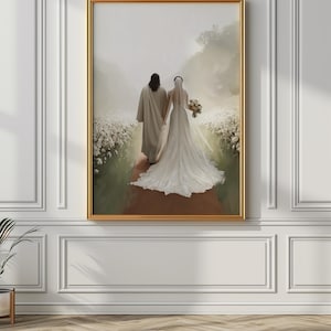 Jesus and Bride Art, Christian Wedding Gift, Spiritual Couple Wall Art ...