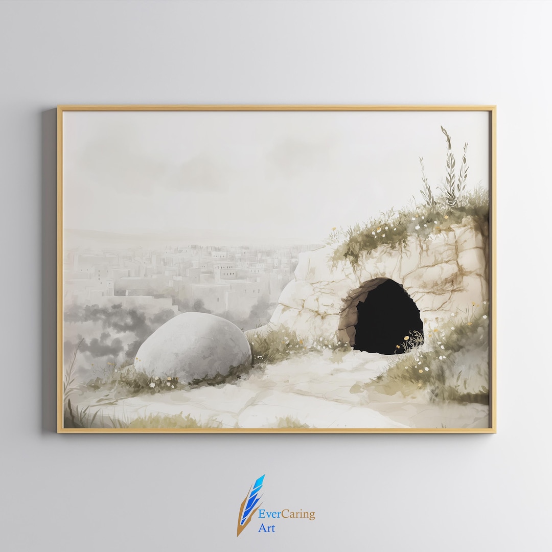 Jesus Empty Tomb, He is Risen Painting Printable Wall Art, Jesus Christ ...