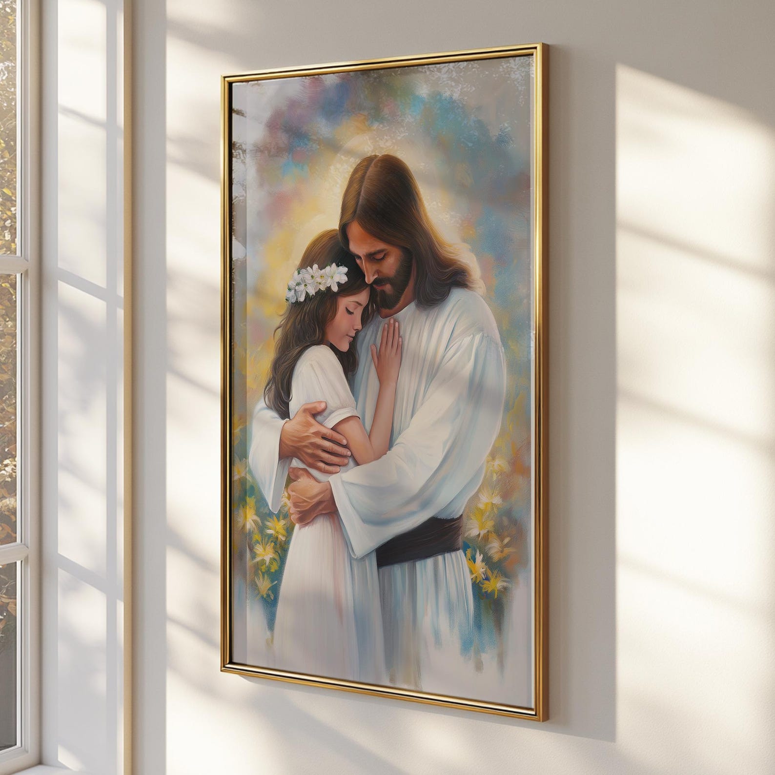 Jesus Embracing Child, Jesus Hugging Little Girl Watercolor Art ...