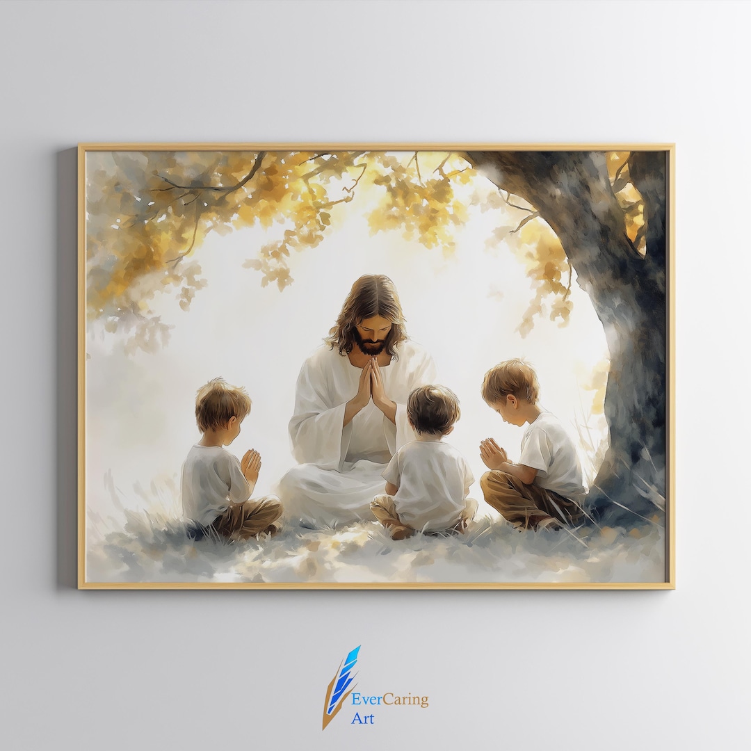 Jesus Teaches Little Boys to Pray, Children Praying With Christ, Jesus ...