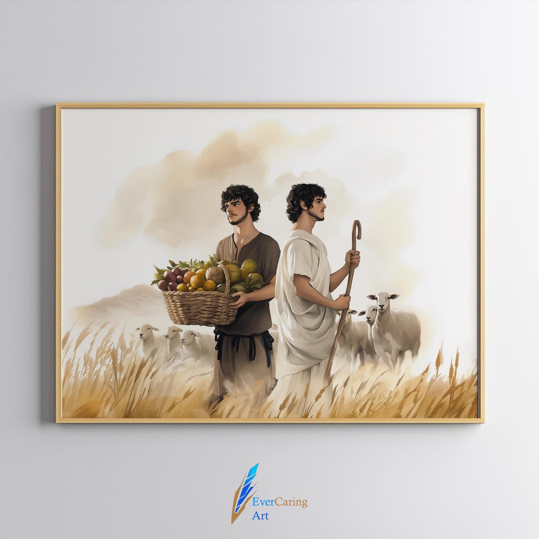 Biblical Cain and Abel, Watercolor Print for Wall Décor, Bible Story ...