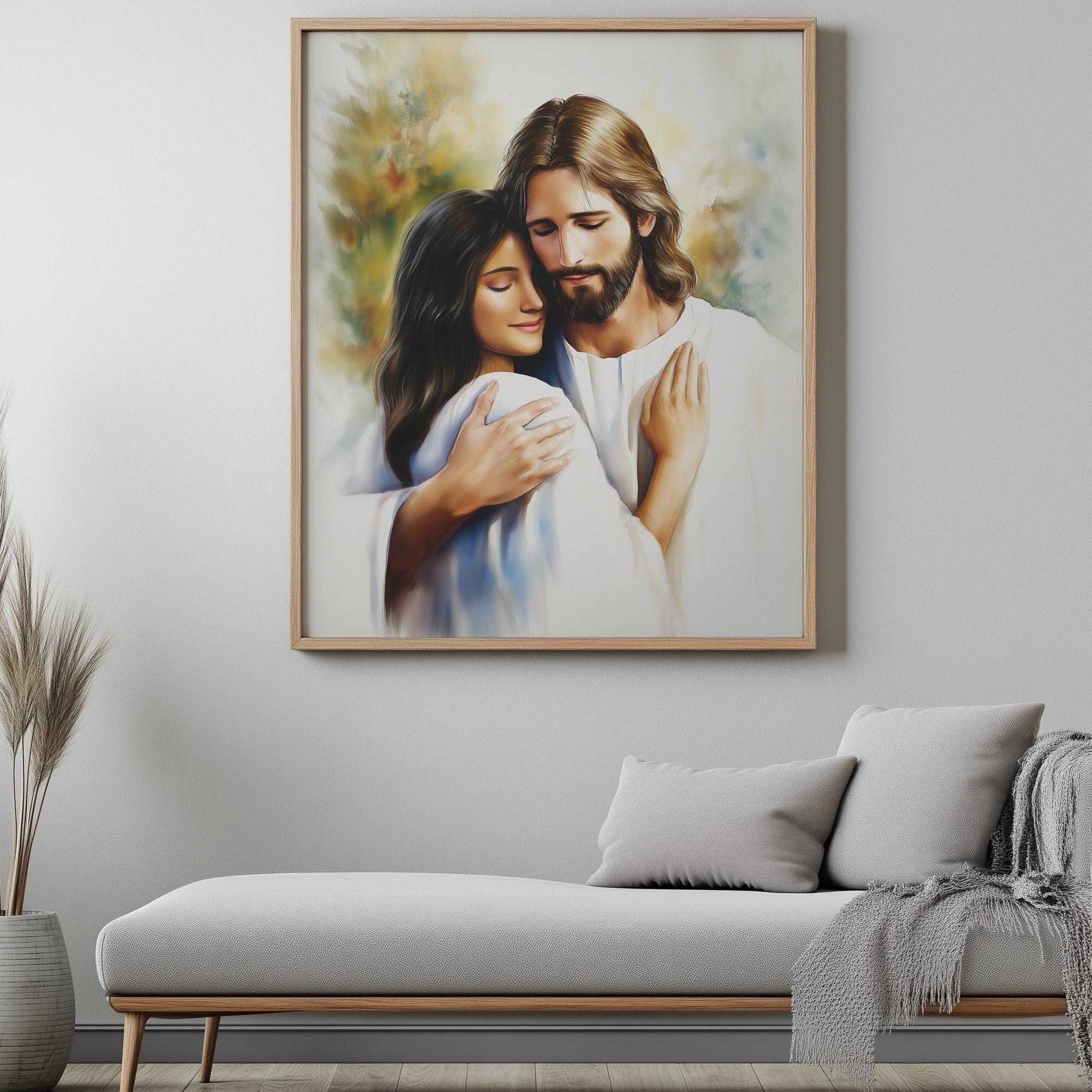 Healing Embrace, Jesus Hugging Woman, Digital Download, Modern ...