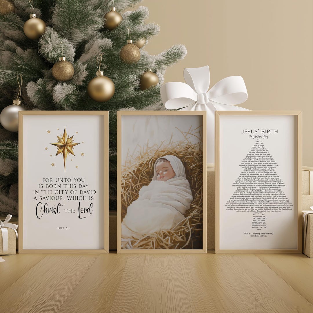 Set of 3 Christmas Story Printable, Baby Jesus in Manger, Luke 2 11 ...