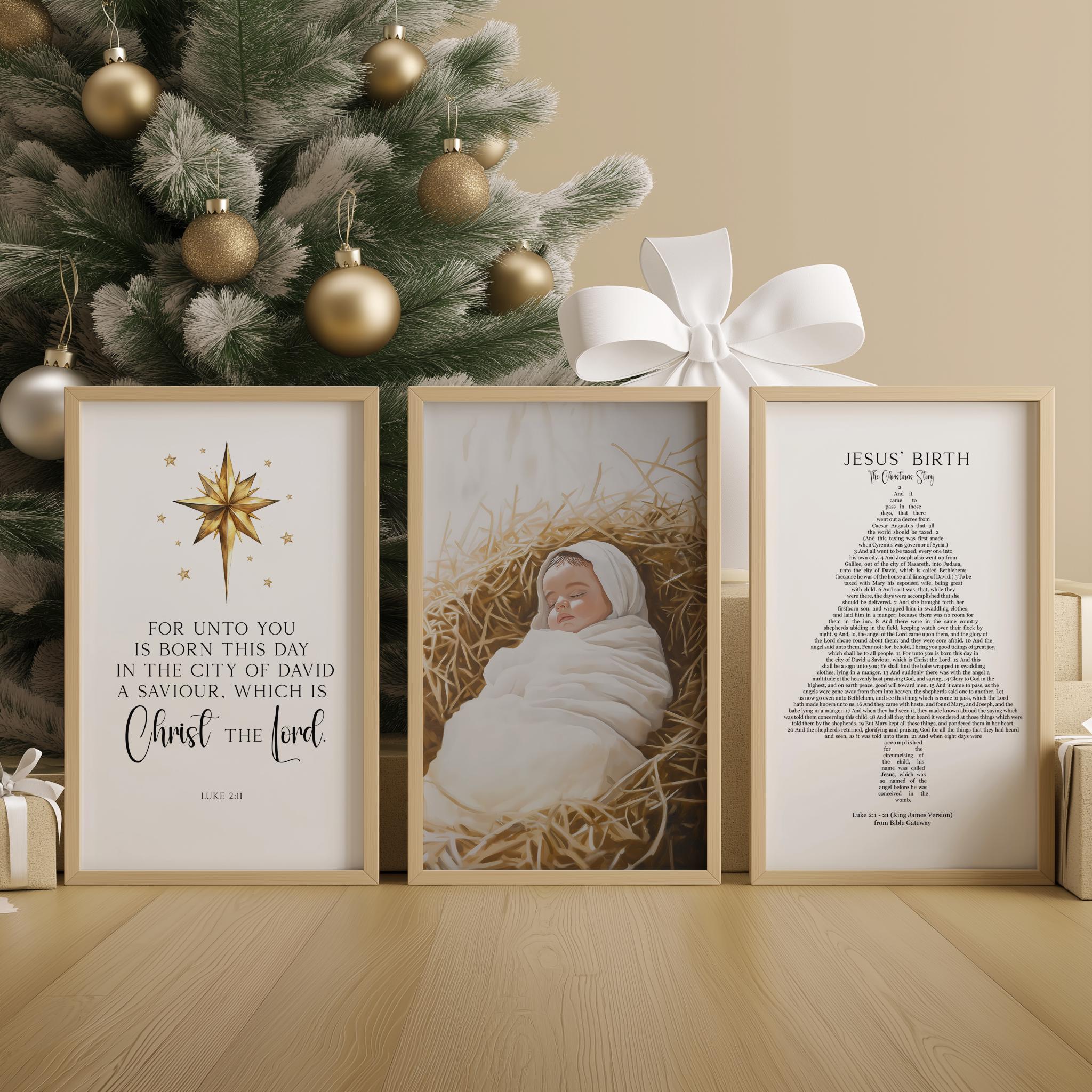 Set of 3 Christmas Story Printable, Baby Jesus in Manger, Luke 2 11 ...