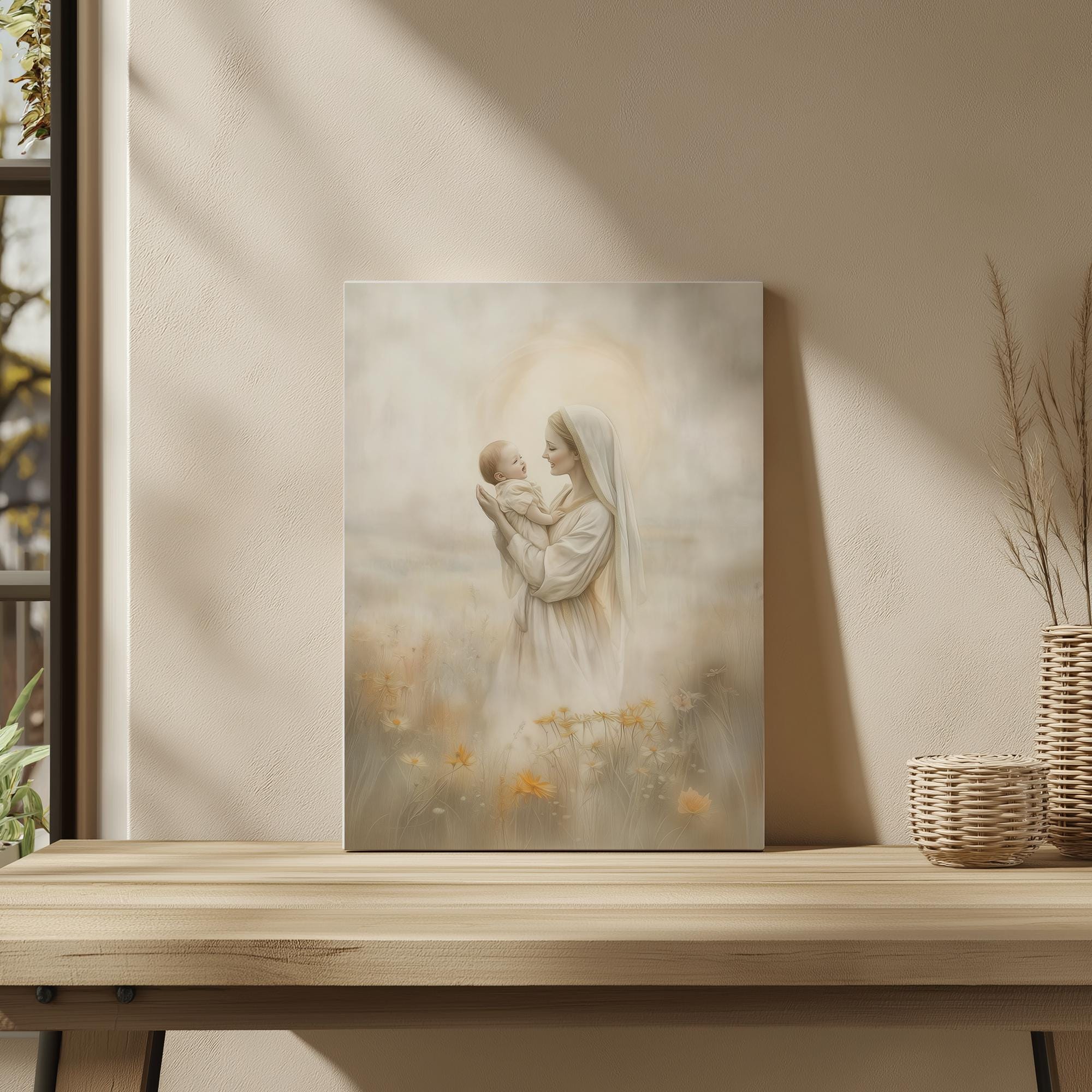 Virgin Mary and Baby Jesus, Painting of Mary Holding Baby Jesus, Modern ...
