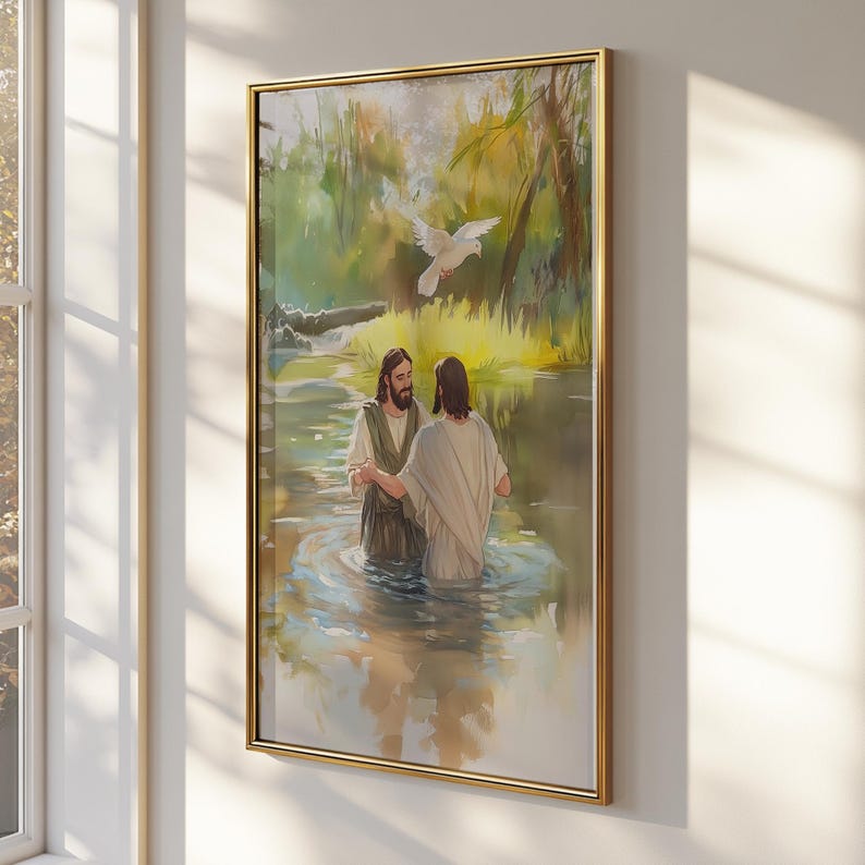 Baptism of Jesus Christ, Jesus and John the Baptist Art, Watercolor ...