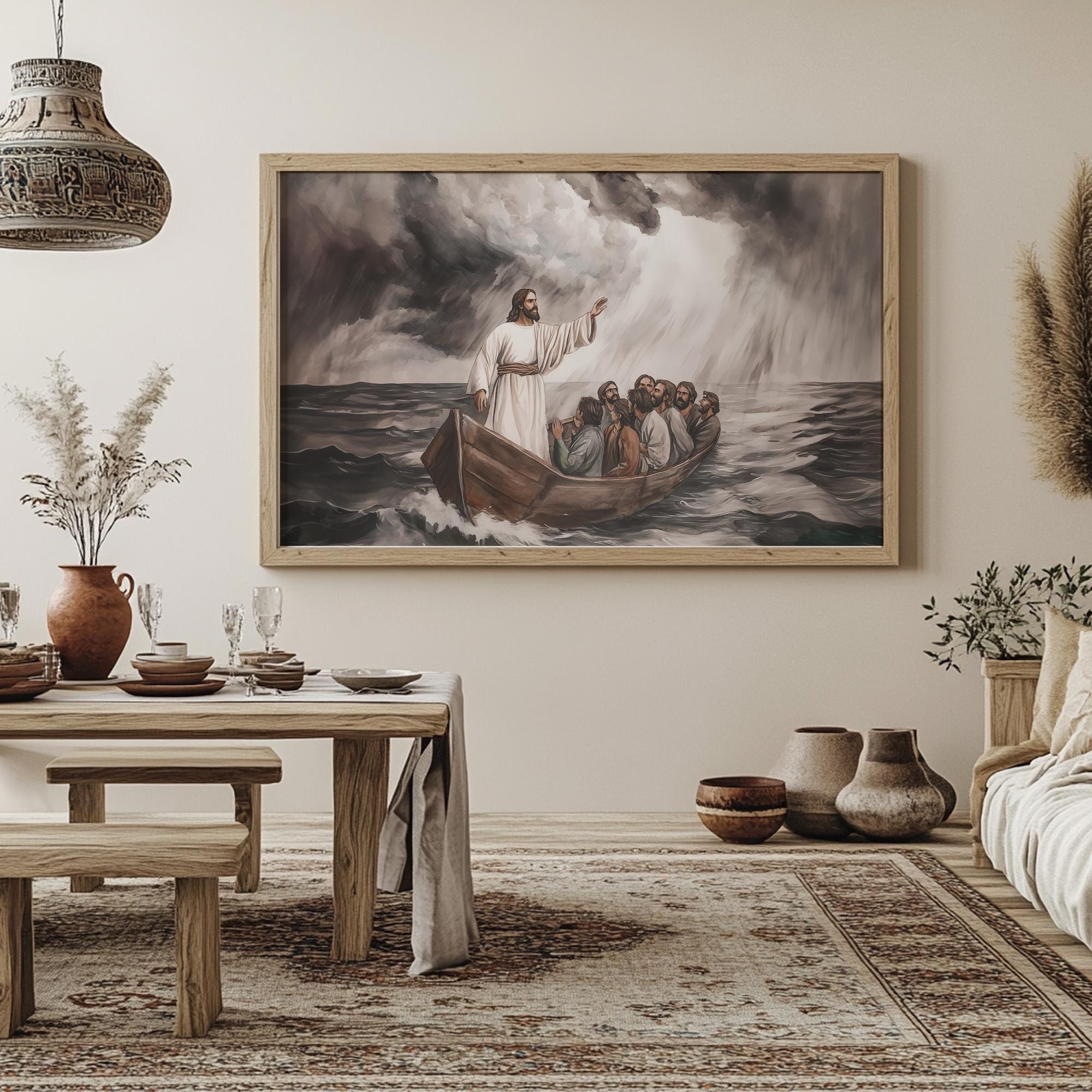 Jesus Calms the Storm, Jesus Watercolor Painting Printable Poster, LDS ...