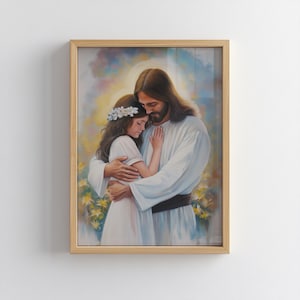Jesus Embracing Child, Jesus Hugging Little Girl Watercolor Art ...