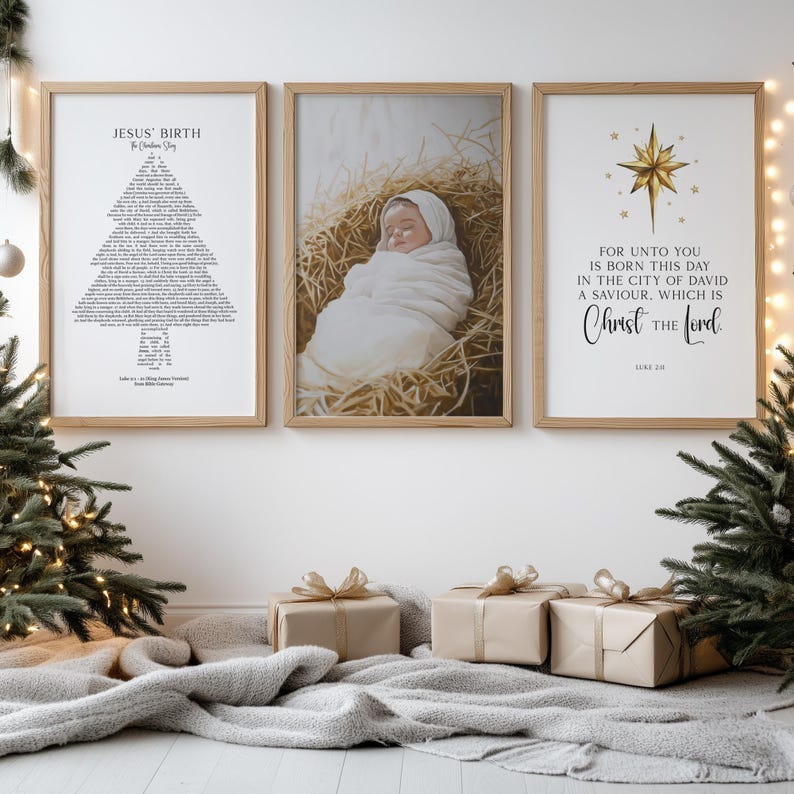 Set of 3 Christmas Story Printable, Baby Jesus in Manger, Luke 2 11 ...