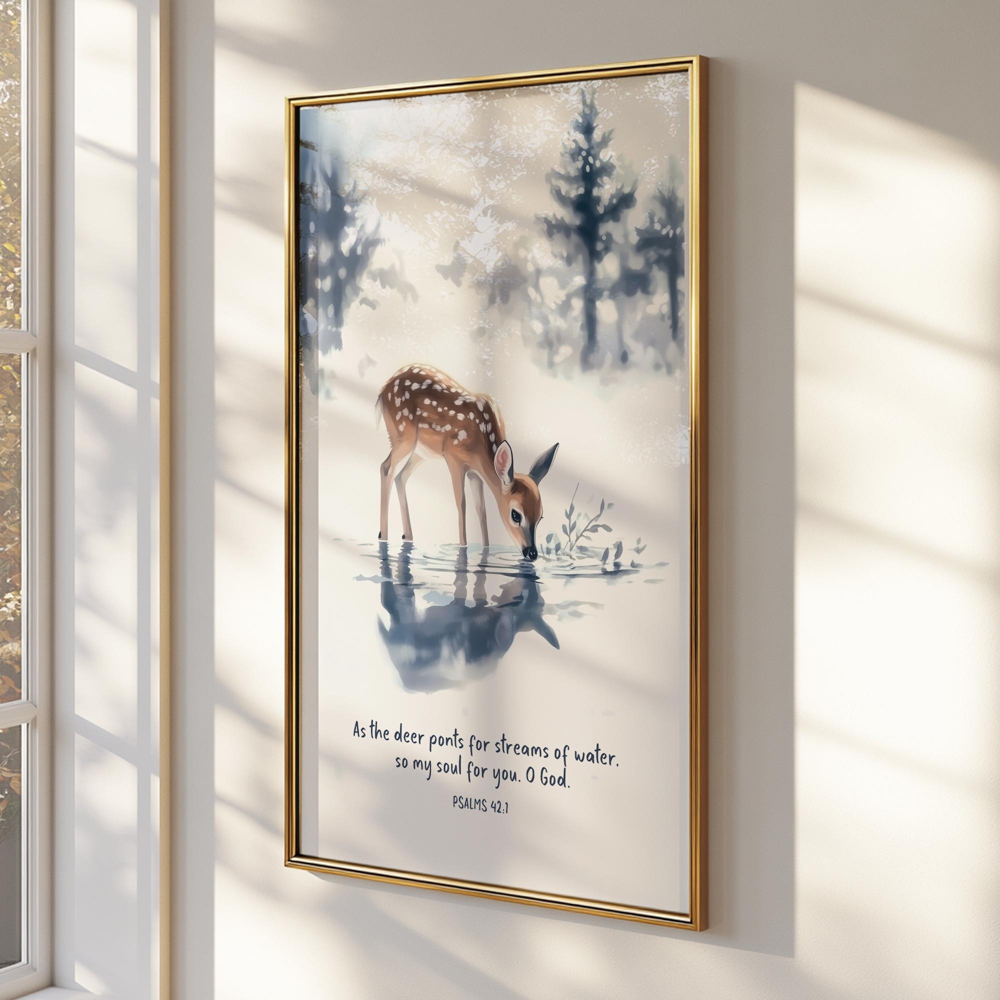 Psalm 42 1 Wall Art, Deer Bible Verse Print, Illustrated Faith, Nursery ...