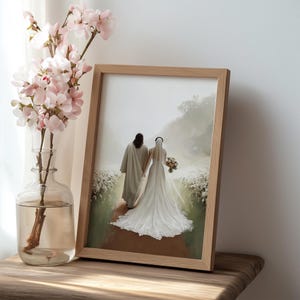 Jesus and Bride Art, Christian Wedding Gift, Spiritual Couple Wall Art ...