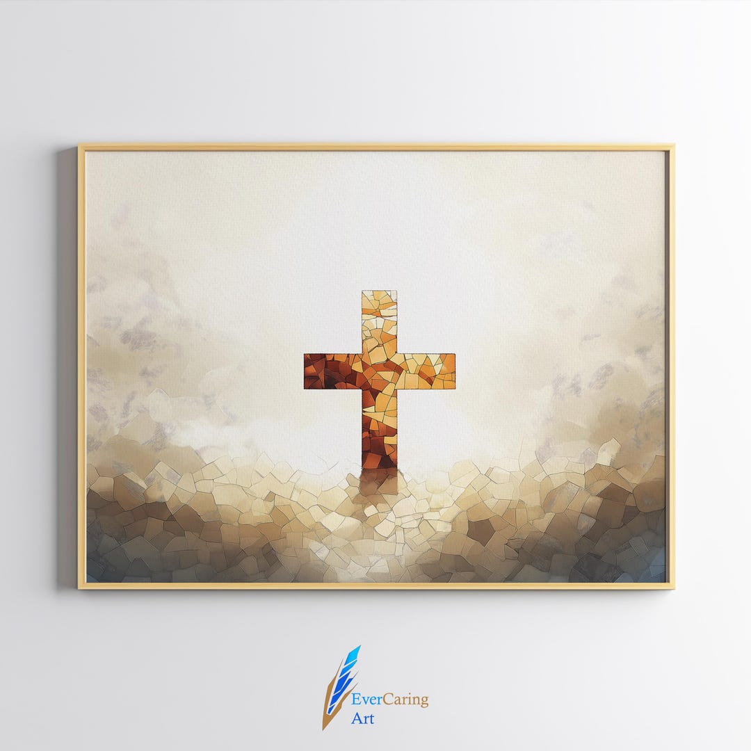 Cross Mosaic Bible Wall Art, Simple Christian Art Printable, Minimalist ...