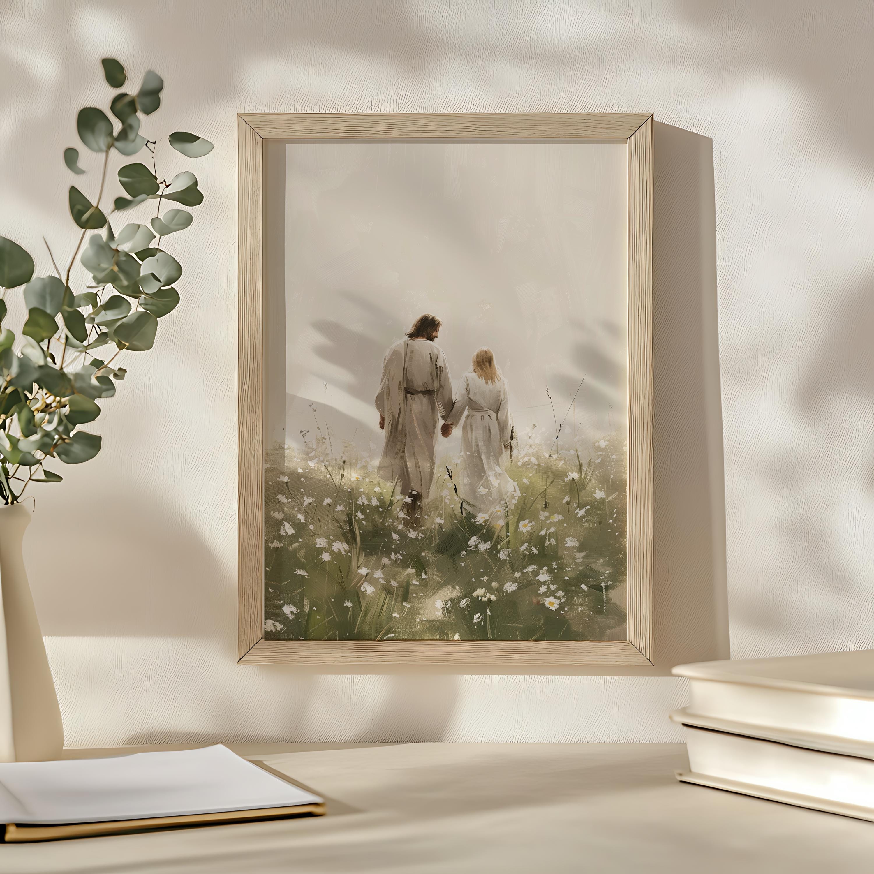 Walk With Me Jesus, Jesus Walking With Woman Wall Art, Modern Christian Art, LDS Painting ...