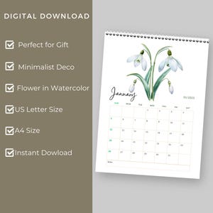 2025 Printable Monthly Calendar, Watercolor Floral Monthly Calendar ...