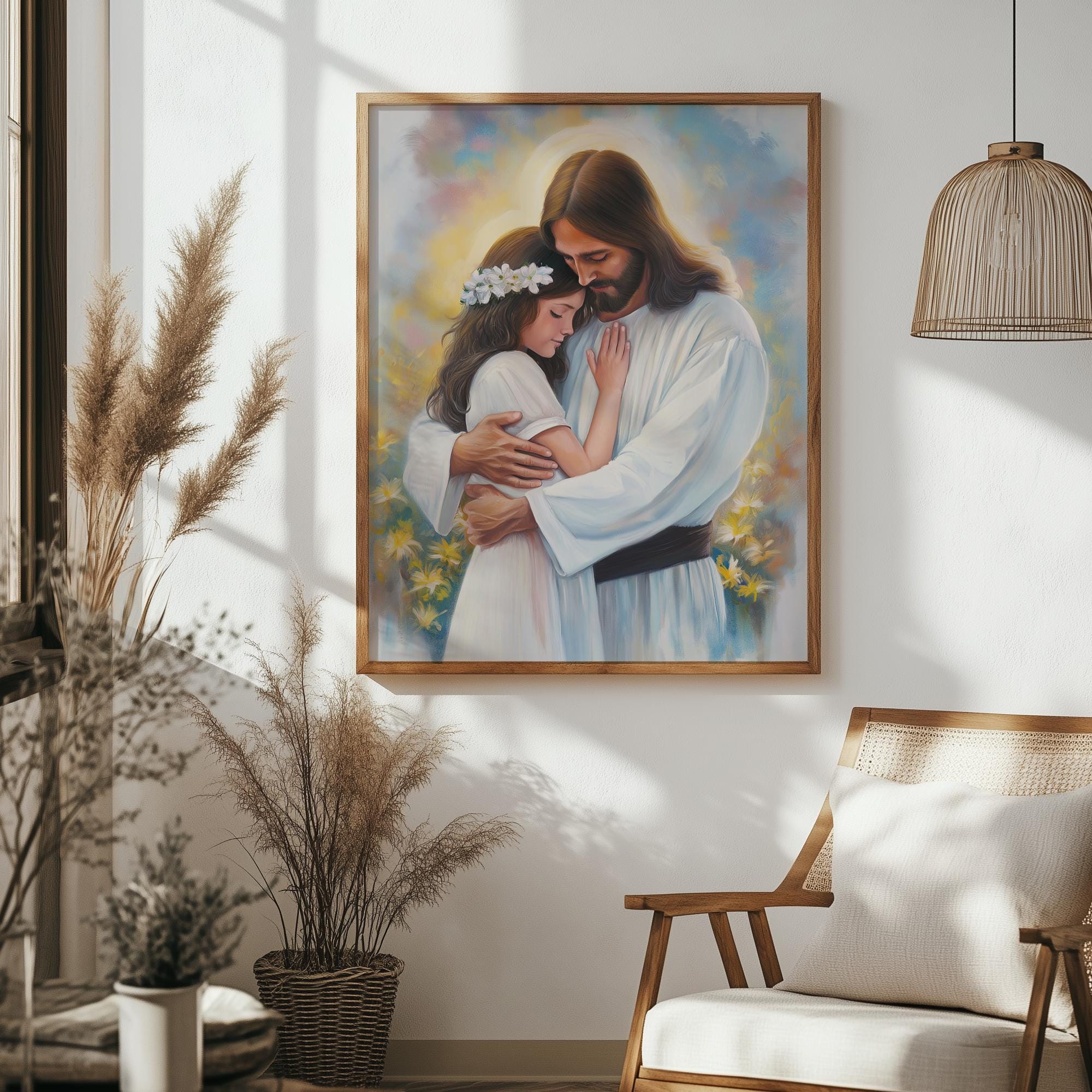 Jesus Embracing Child, Jesus Hugging Little Girl Watercolor Art ...