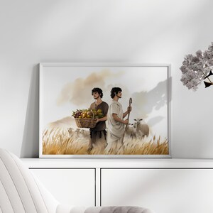Biblical Cain and Abel, Watercolor Print for Wall Décor, Bible Story ...