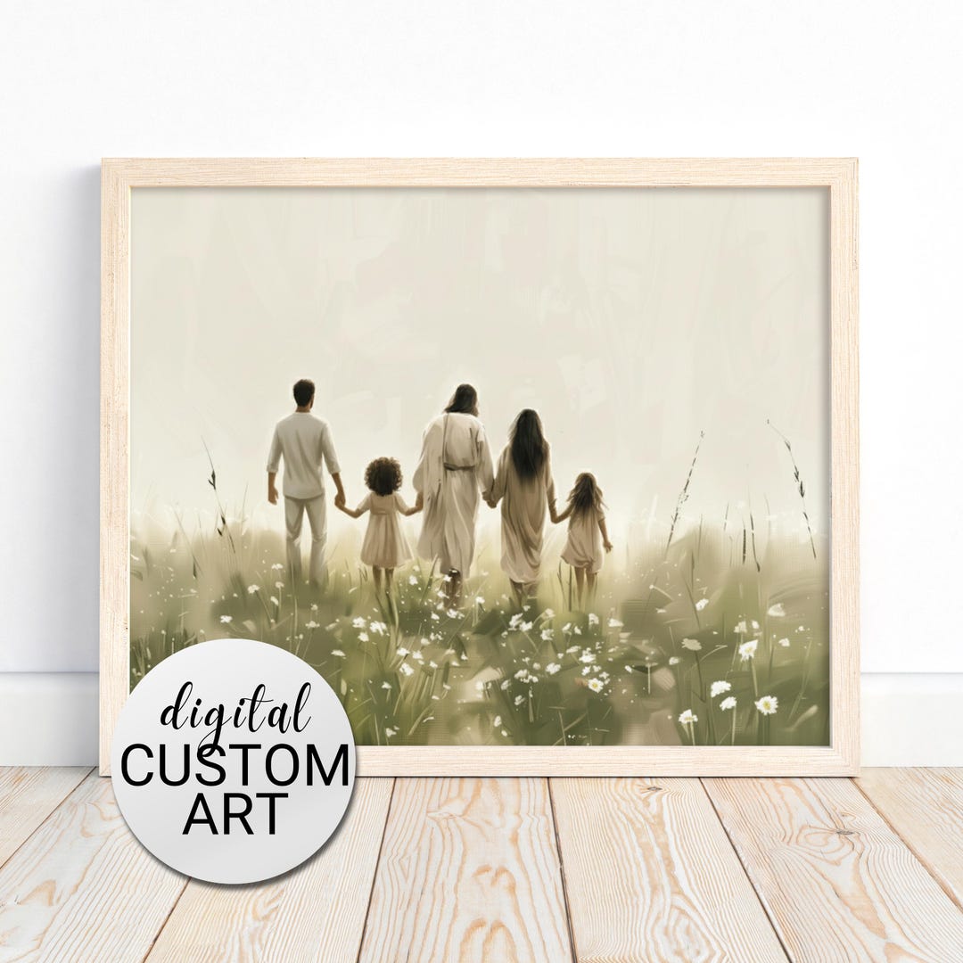 Custom Walking With Jesus and Family Portrait, Personalized Christian ...
