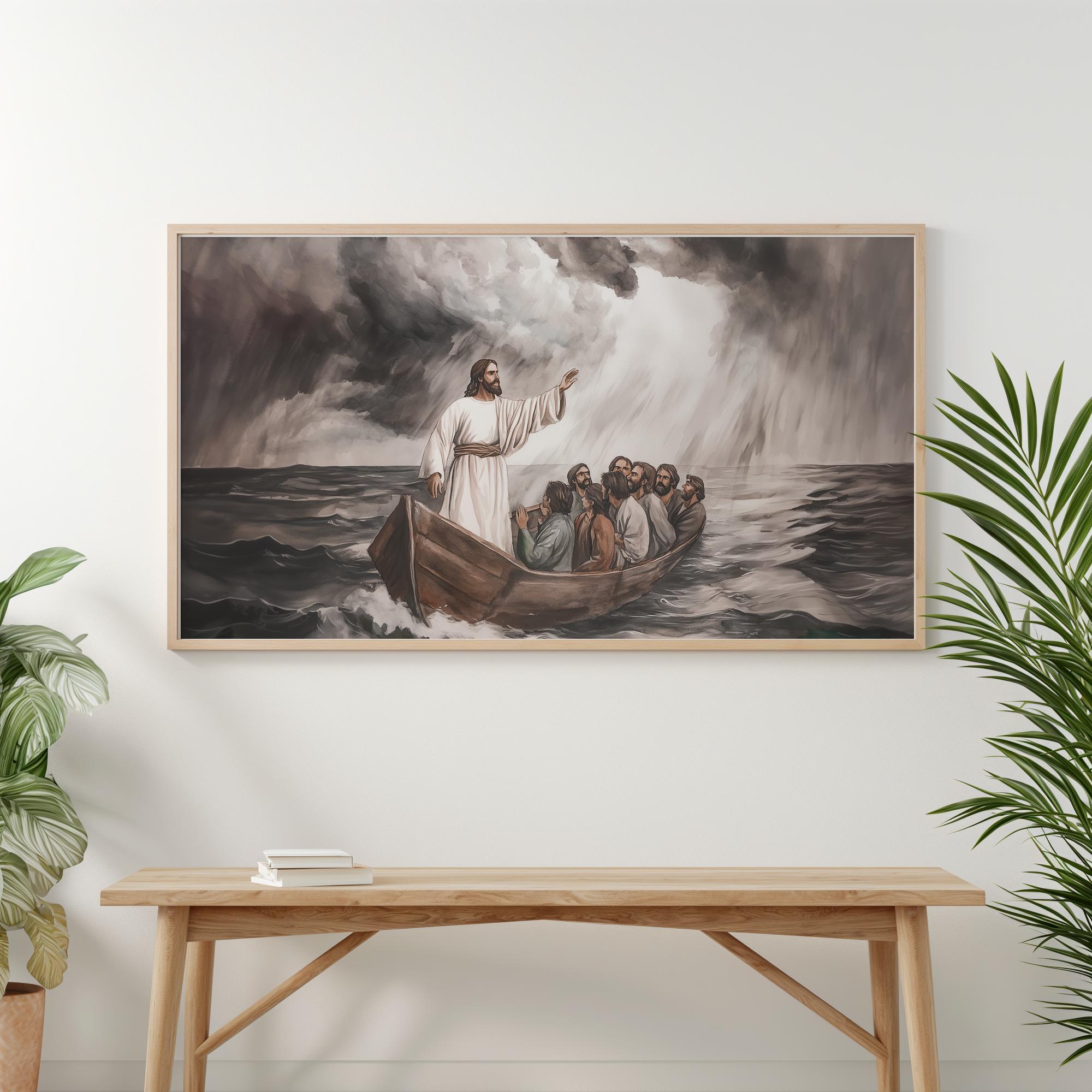 Jesus Calms the Storm, Jesus Watercolor Painting Printable Poster, LDS ...