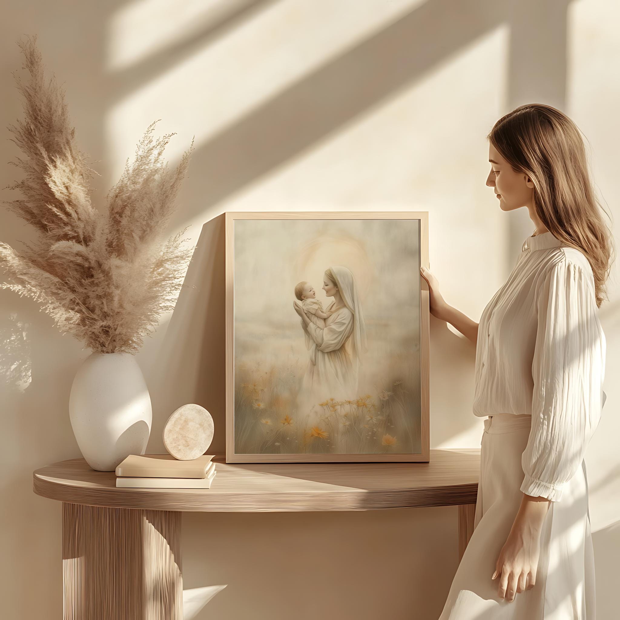 Virgin Mary and Baby Jesus, Painting of Mary Holding Baby Jesus, Modern ...