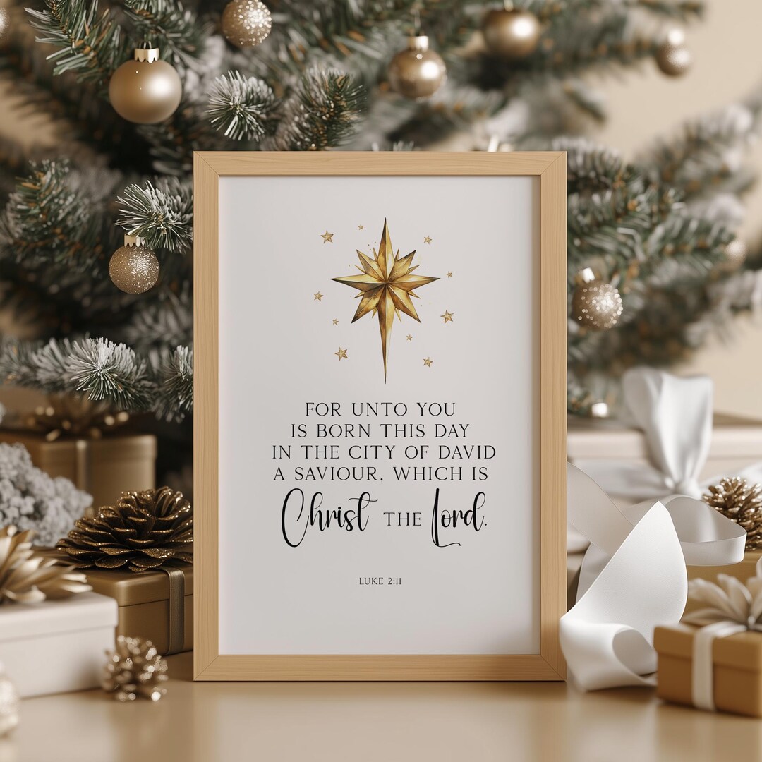 Luke 2:11 Christian Christmas Wall Art, Christmas Star Watercolor ...