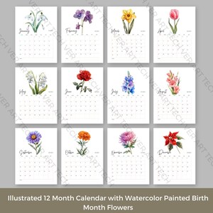 2025 Printable Monthly Calendar, Watercolor Floral Monthly Calendar ...