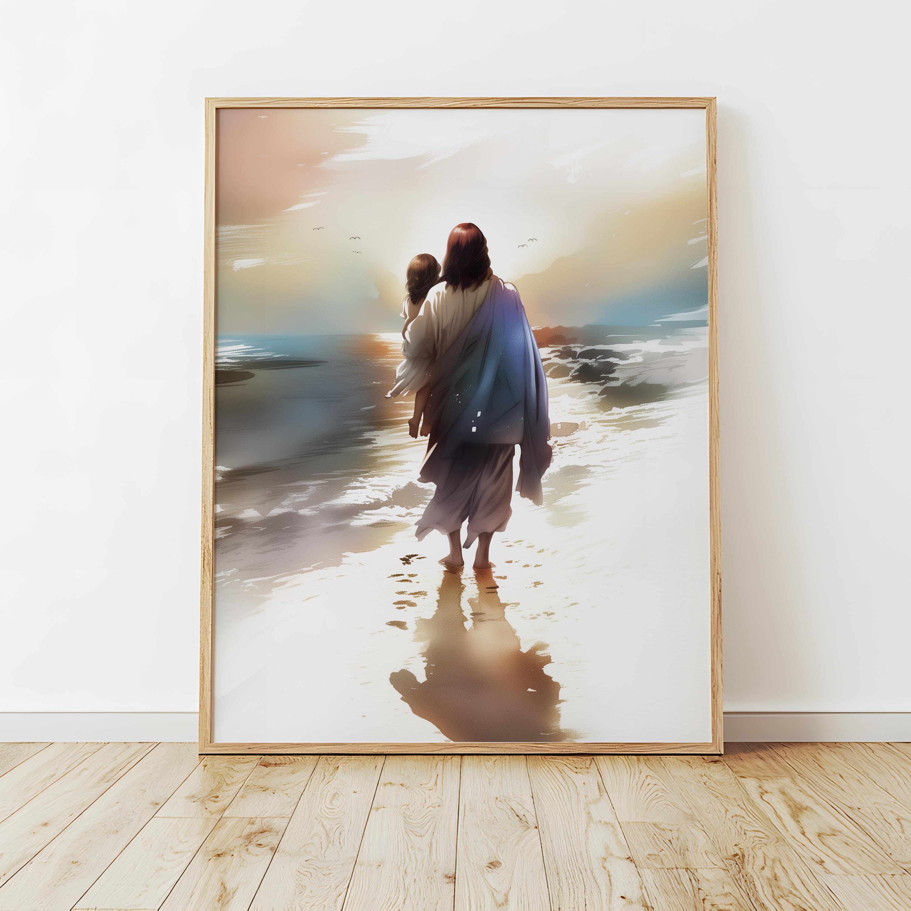 Christ’s Embrace, Footprints in the Sand, Jesus Christ and Child Art ...