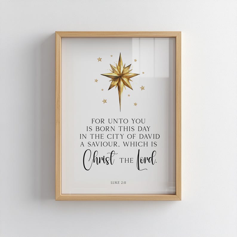 Luke 2:11 Christian Christmas Wall Art, Christmas Star Watercolor ...