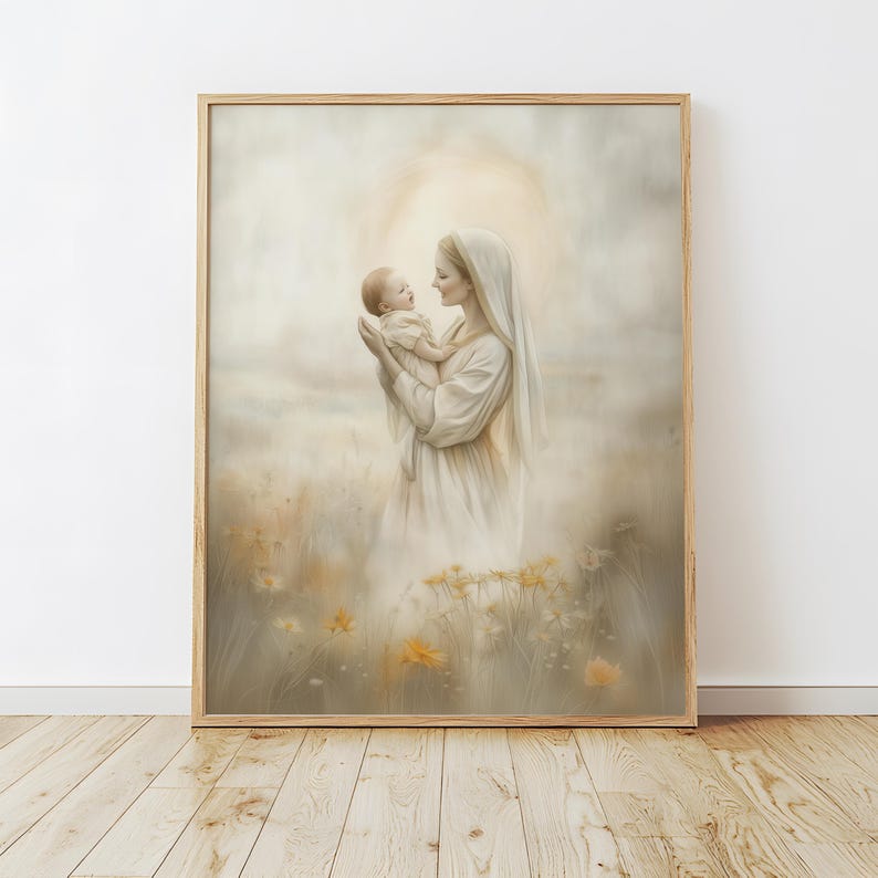 Virgin Mary and Baby Jesus, Painting of Mary Holding Baby Jesus, Modern ...