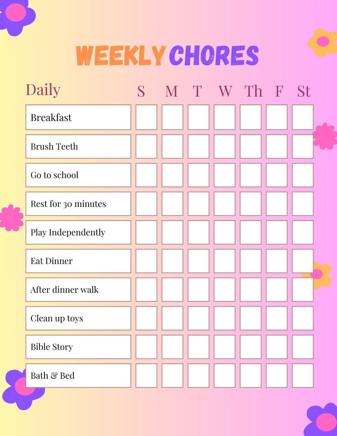 Chore Chart Checkbox Template Editable Canva File - Etsy