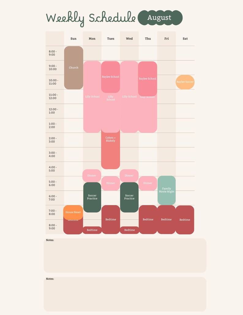 Weekly Schedule Template Editable Canva Link - Etsy