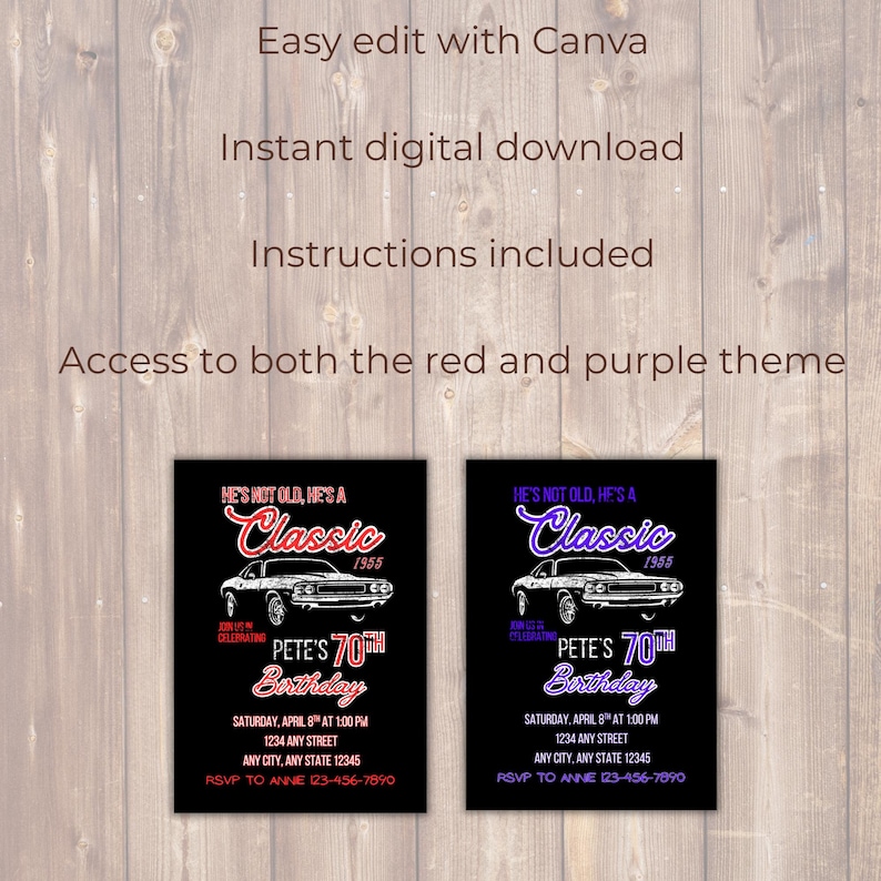 Editable Vintage Car Invitation, Classic Car Party Theme, Muscle Car ...