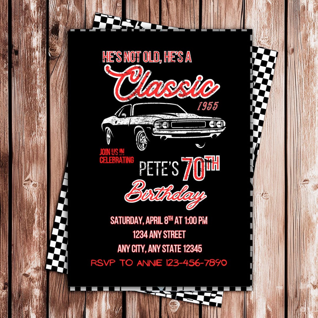 Editable Vintage Car Invitation, Classic Car Party Theme, Muscle Car ...