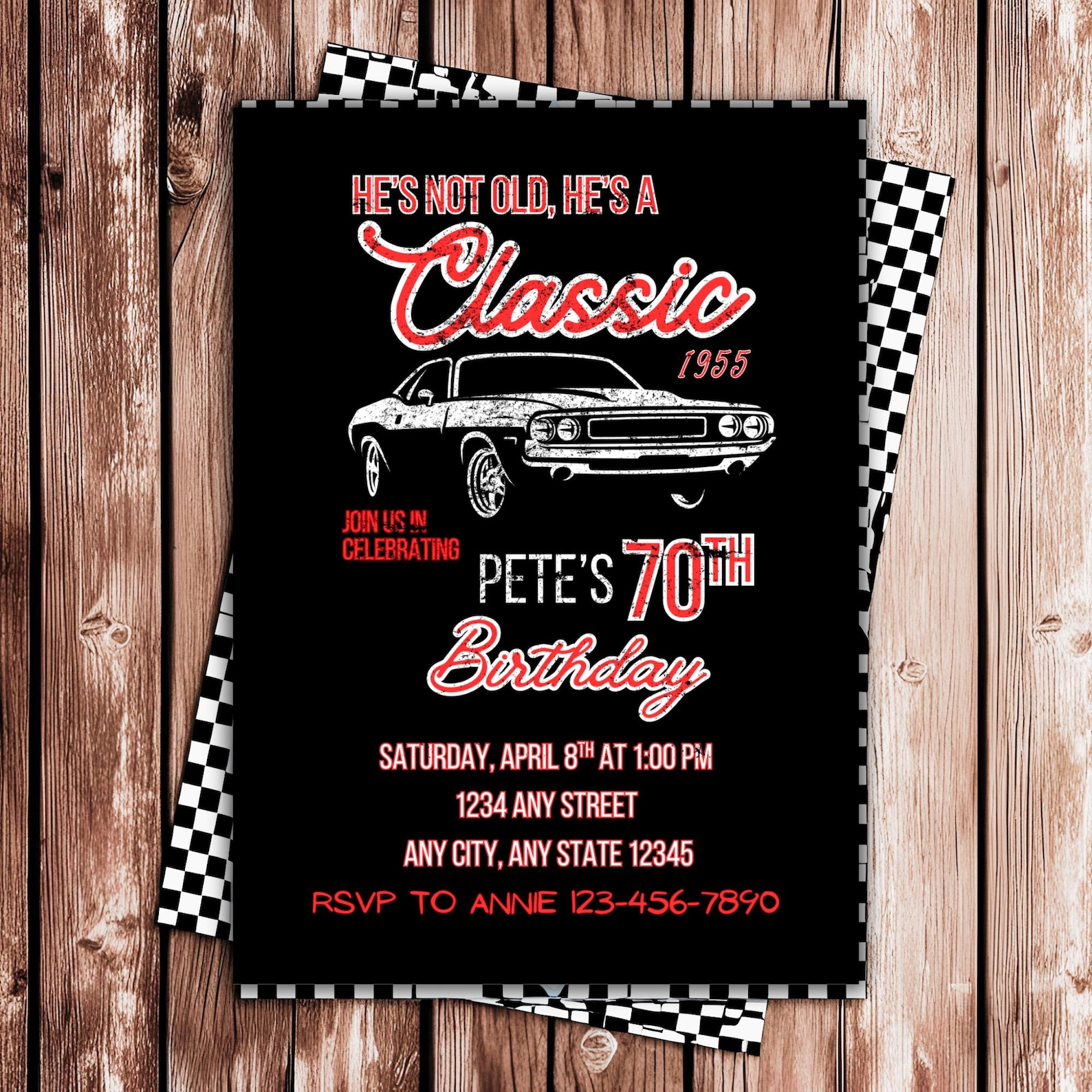 Editable Vintage Car Invitation, Classic Car Party Theme, Muscle Car ...
